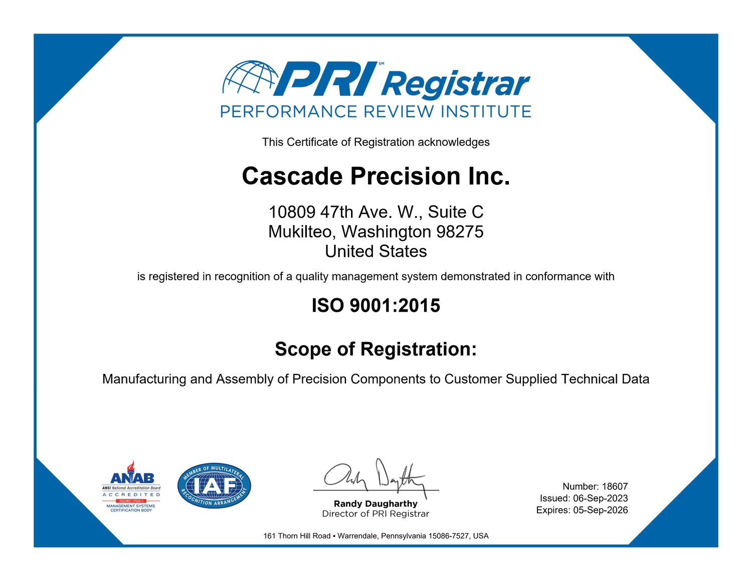 Cascade Precision Inc. Contact Us